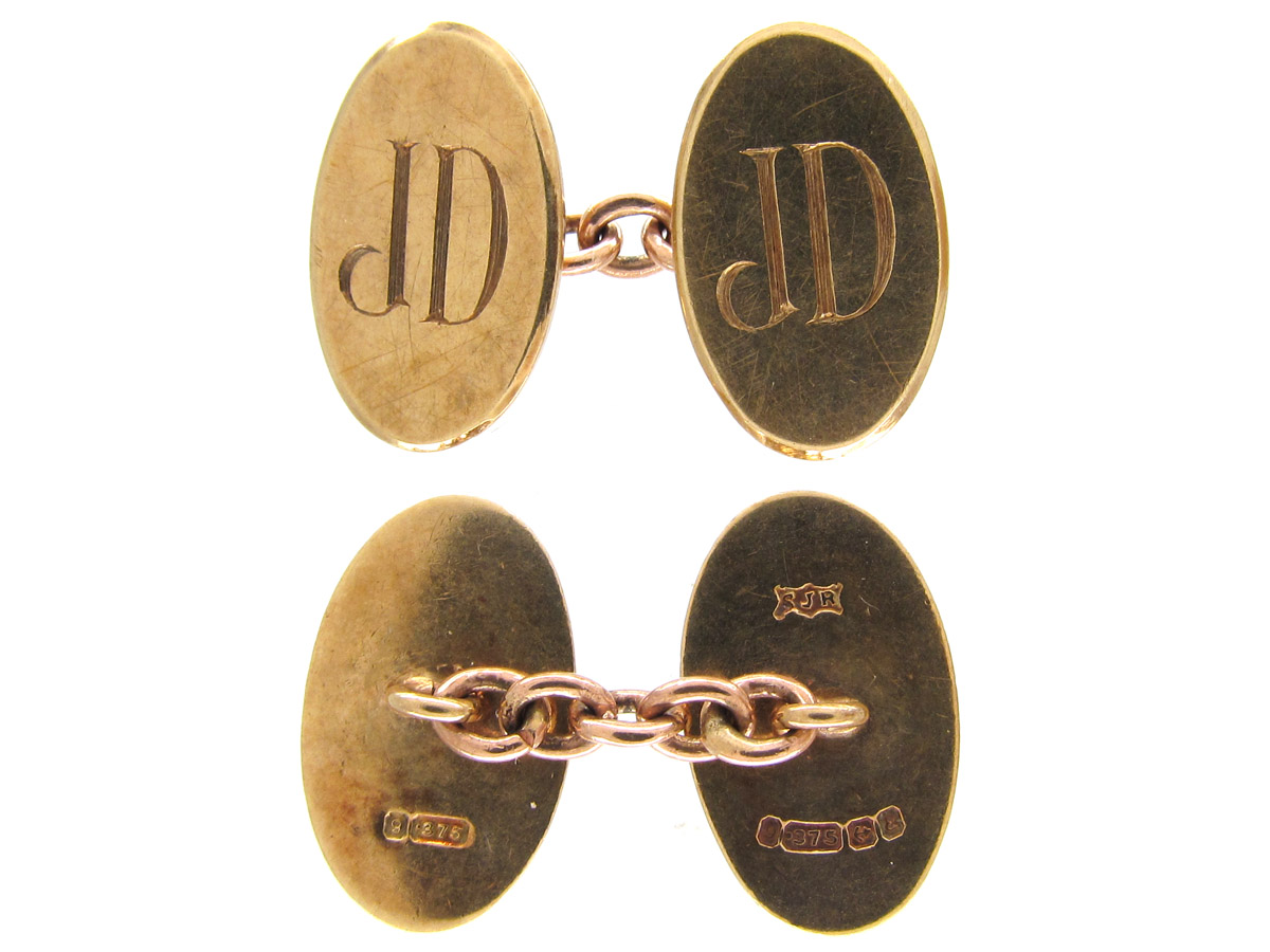 9ct Gold Monogrammed Cufflinks (467E) | The Antique Jewellery Company