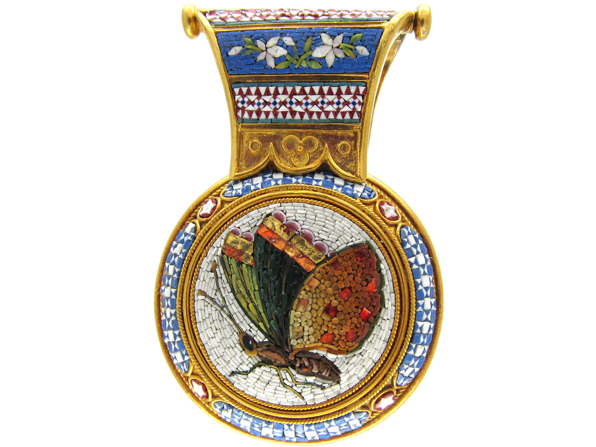 18ct Gold Micromosaic Bulla Pendant (952E) | The Antique Jewellery Company