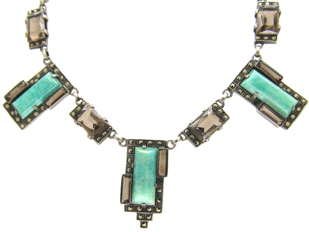 Art Deco Silver, Amazonite, Citrine & Marcasite Necklace (937E) | The ...