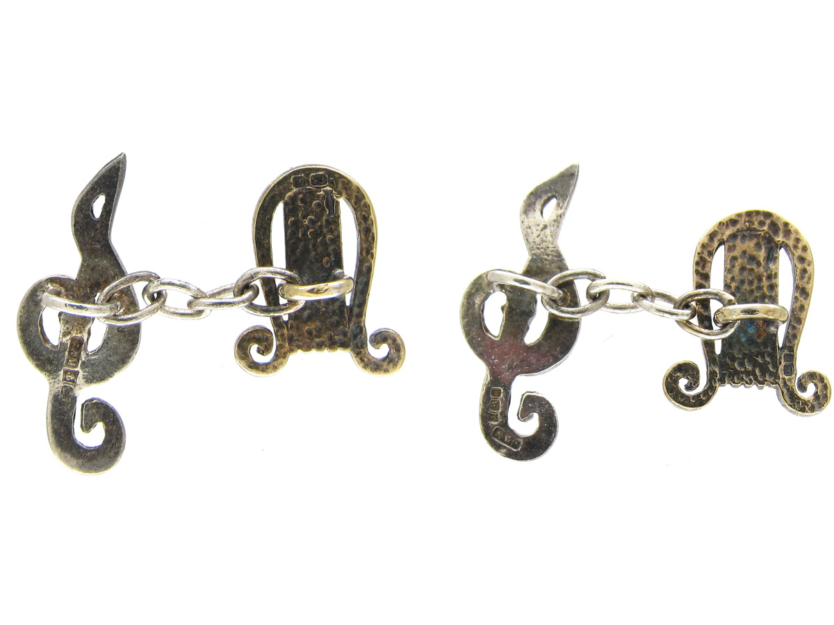Silver Harp & Treble Clef Cufflinks (150E) | The Antique Jewellery Company
