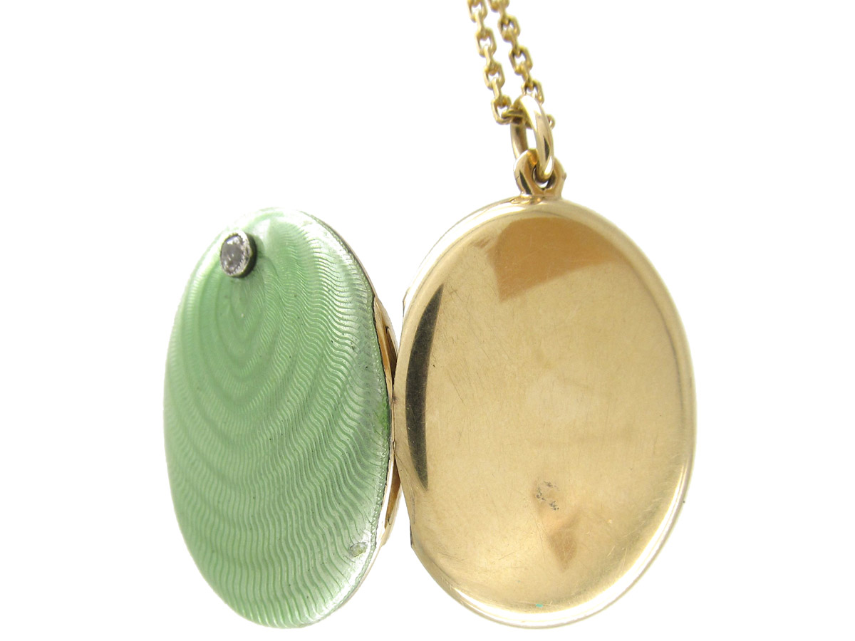 Russian Gold & Green Enamel Locket Pendant on Chain (743E) | The ...