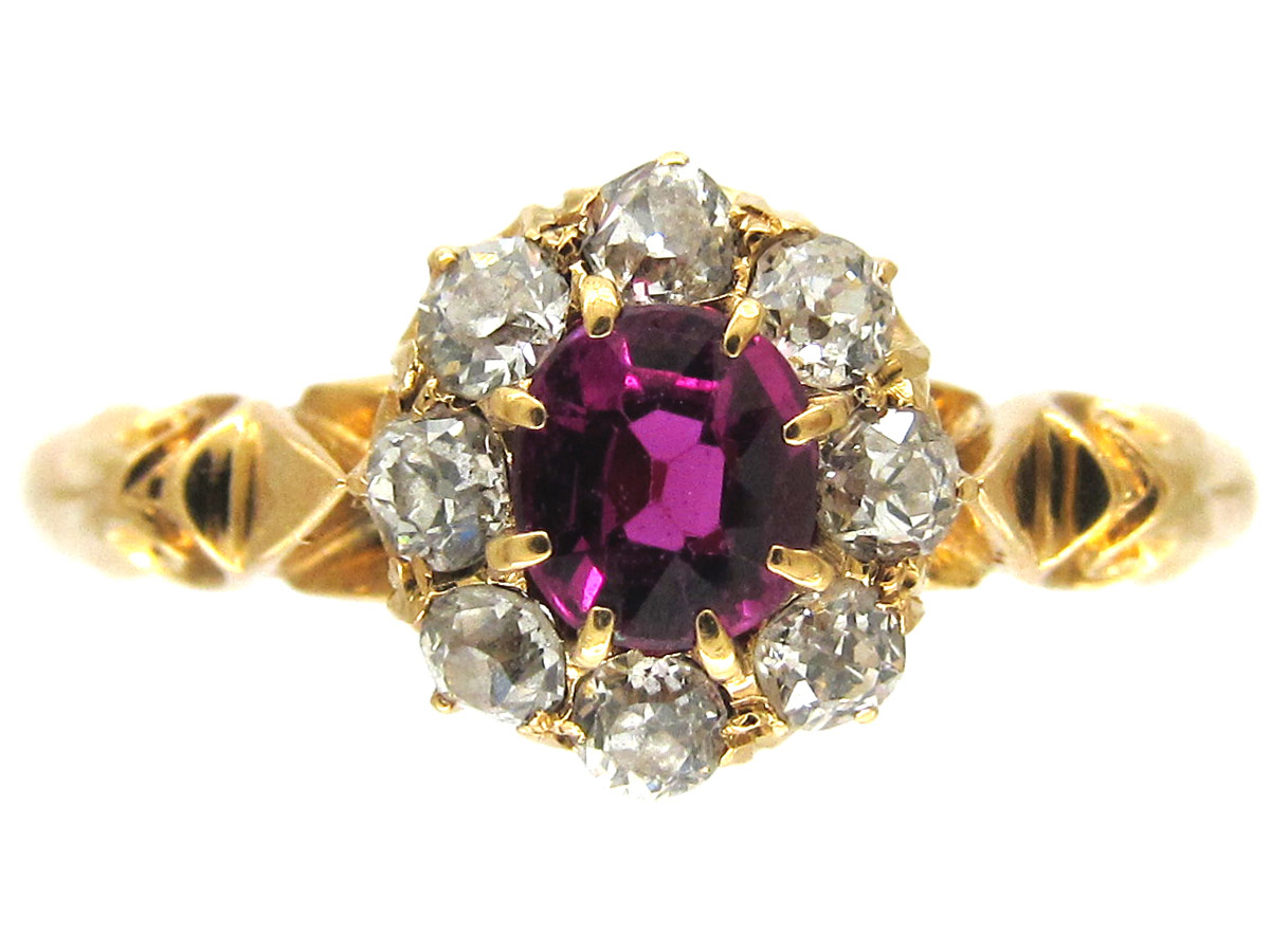 Edwardian Ruby & Diamond Cluster Ring (16/O) | The Antique Jewellery ...