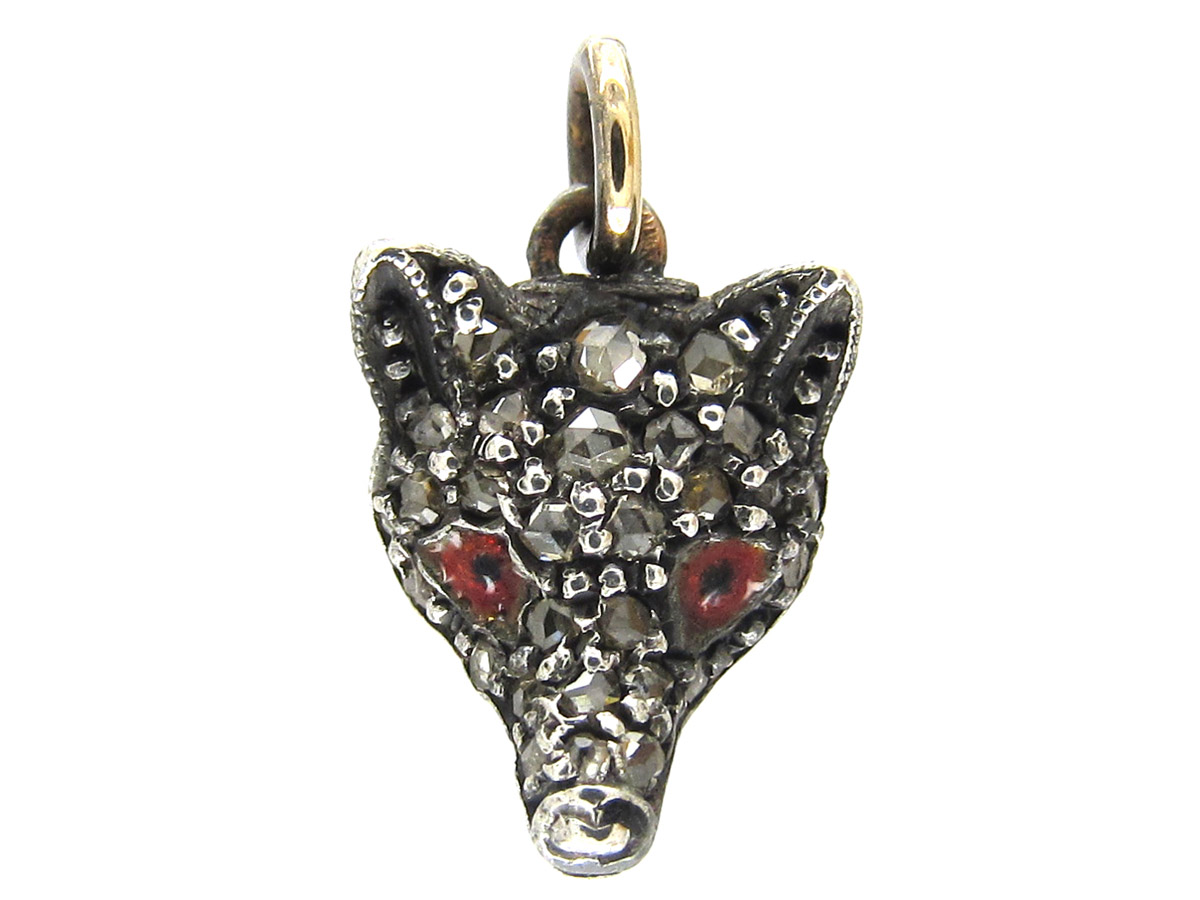Diamond & Enamel Fox Head Charm (124F) | The Antique Jewellery Company