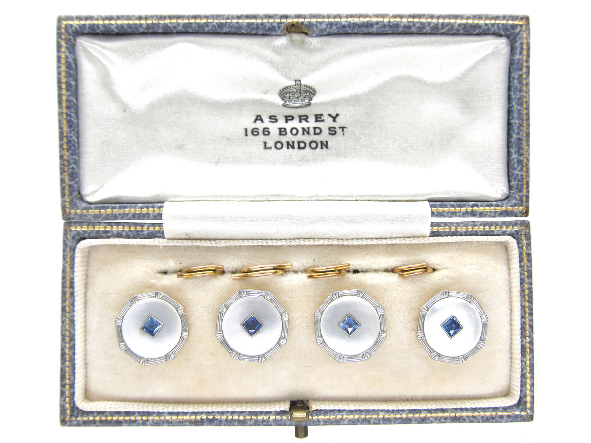 Asprey 18ct, Platinum & Sapphire Buttons (208F) | The Antique Jewellery ...