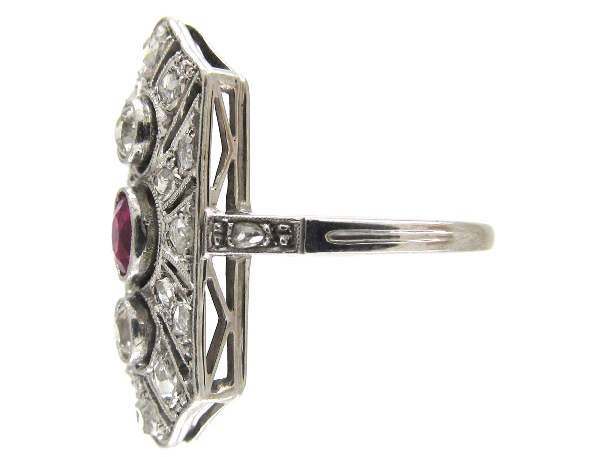 Art Deco Ruby & Diamond Rectangular Ring (226F) | The Antique Jewellery ...