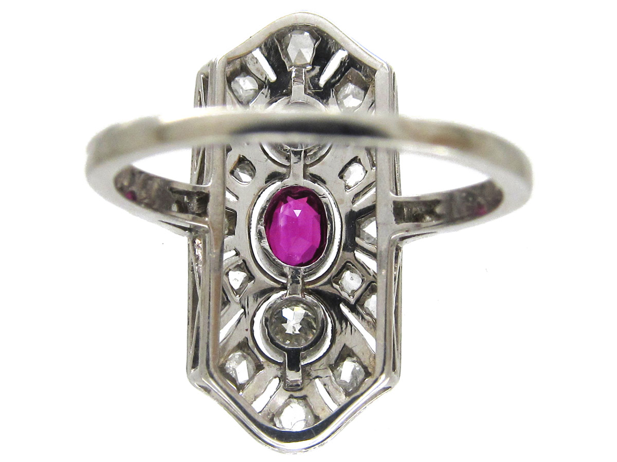 Art Deco Ruby & Diamond Rectangular Ring (226F) | The Antique Jewellery ...
