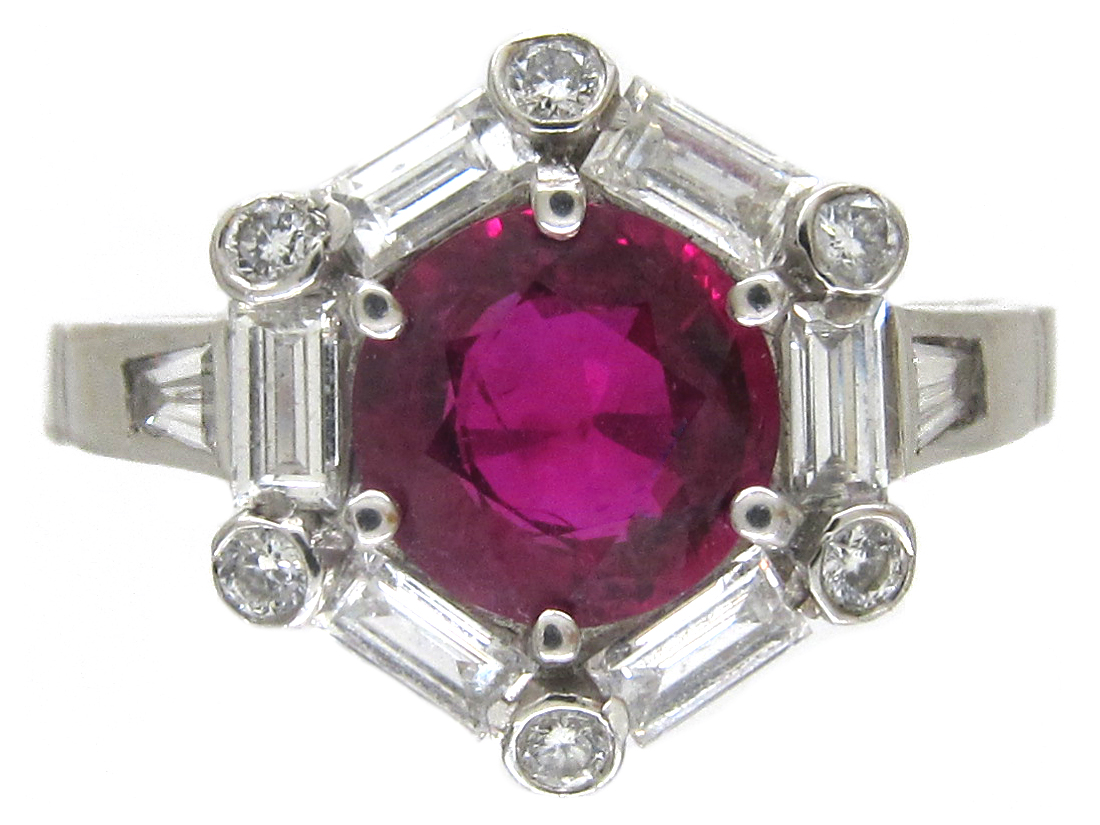 Natural Ruby & Diamond Hexagonal Art Deco Ring (150F) | The Antique ...