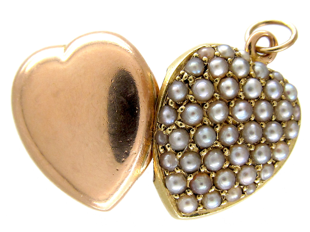 Pave Set Natural Split Pearl Edwardian Heart Locket (280F) | The ...