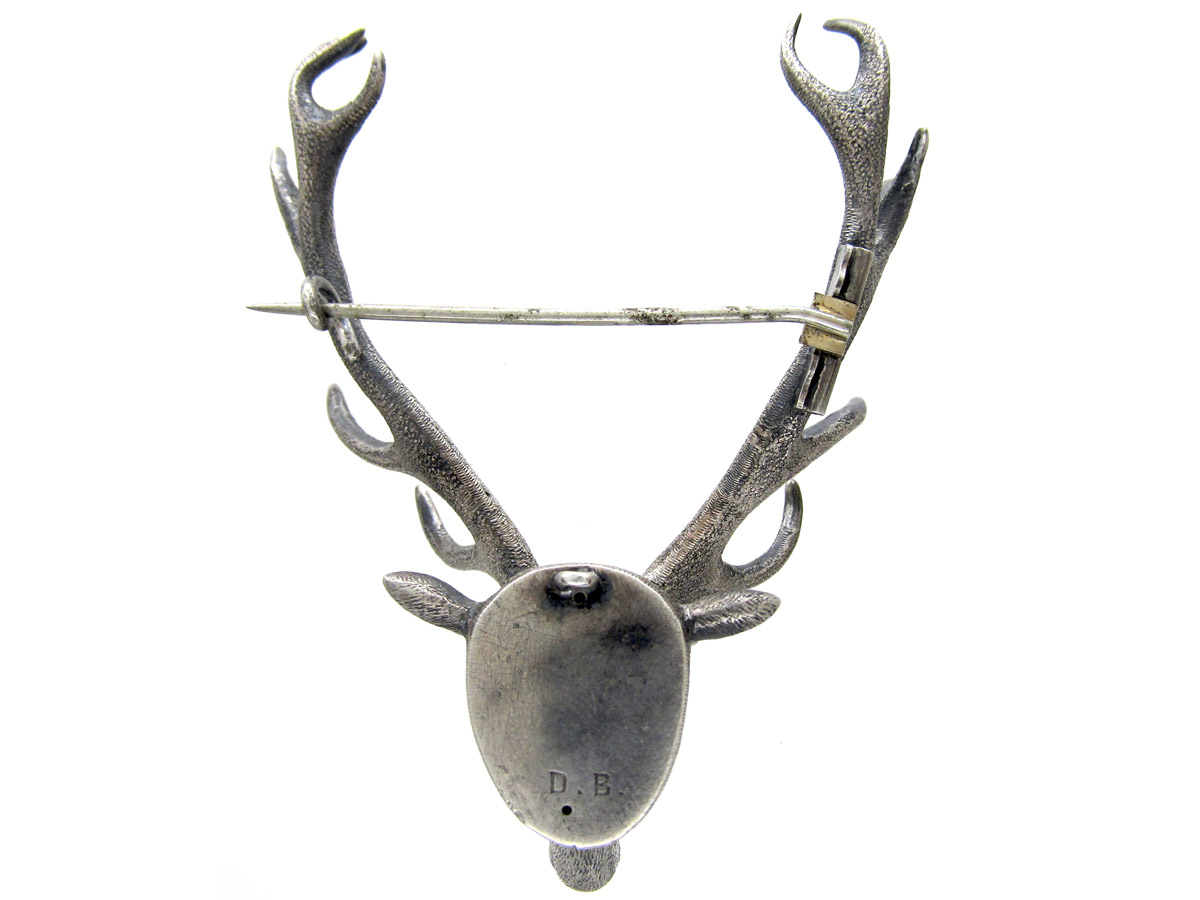 Silver Victorian Stag's Head Brooch (287F) | The Antique Jewellery Company