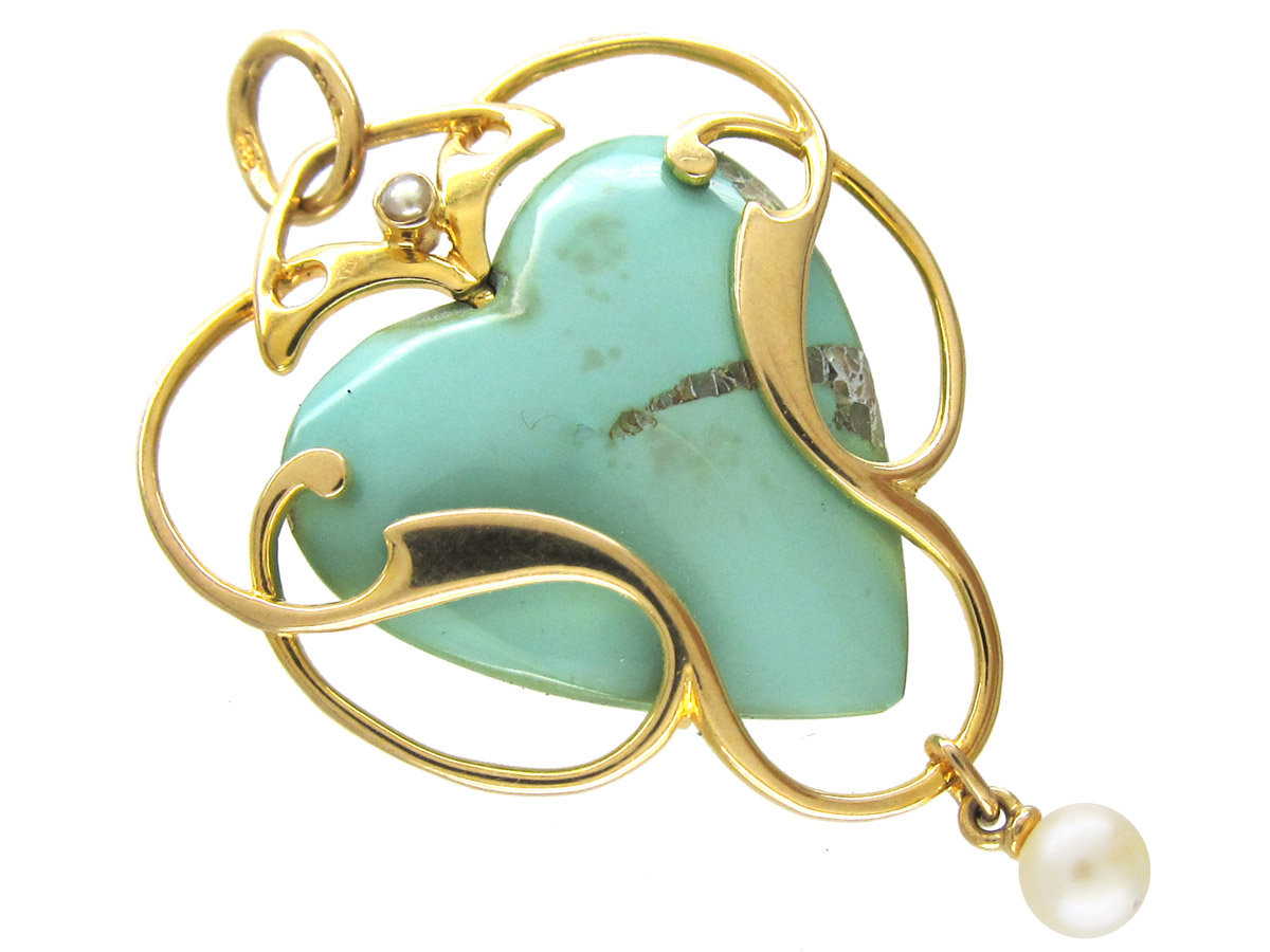 Murrle Bennett 15ct Gold & Turquoise Art Nouveau Pendant (383F) | The ...