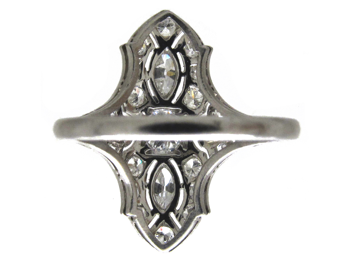 Art Deco Diamond Marquise Shaped Ring (609F) | The Antique Jewellery Company