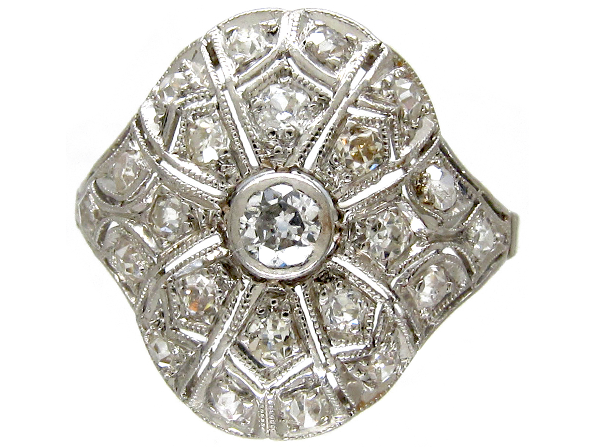 Art Deco Diamond & Pierced Work Ring (714F) | The Antique Jewellery Company