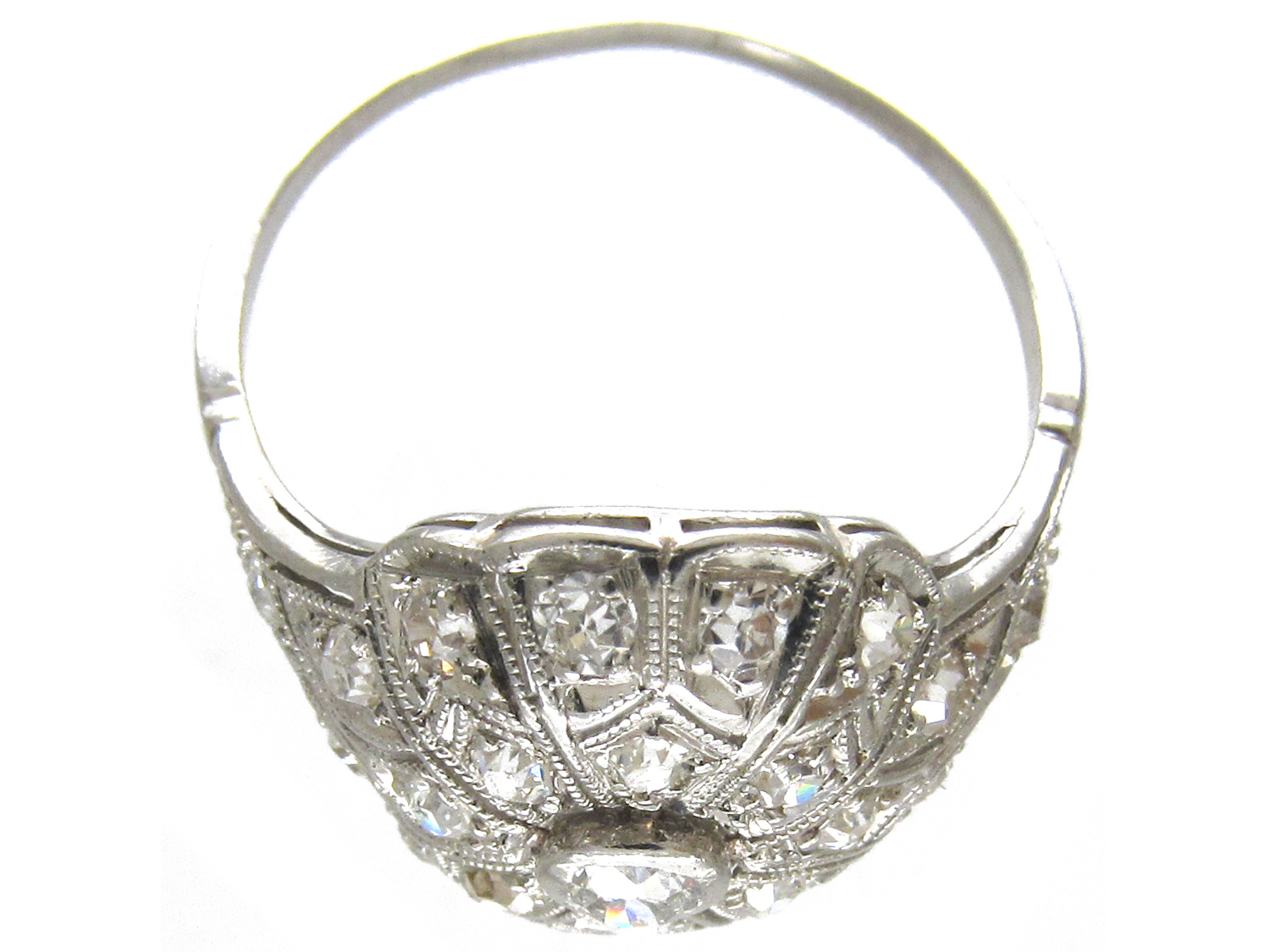 Art Deco Diamond & Pierced Work Ring (714F) | The Antique Jewellery Company