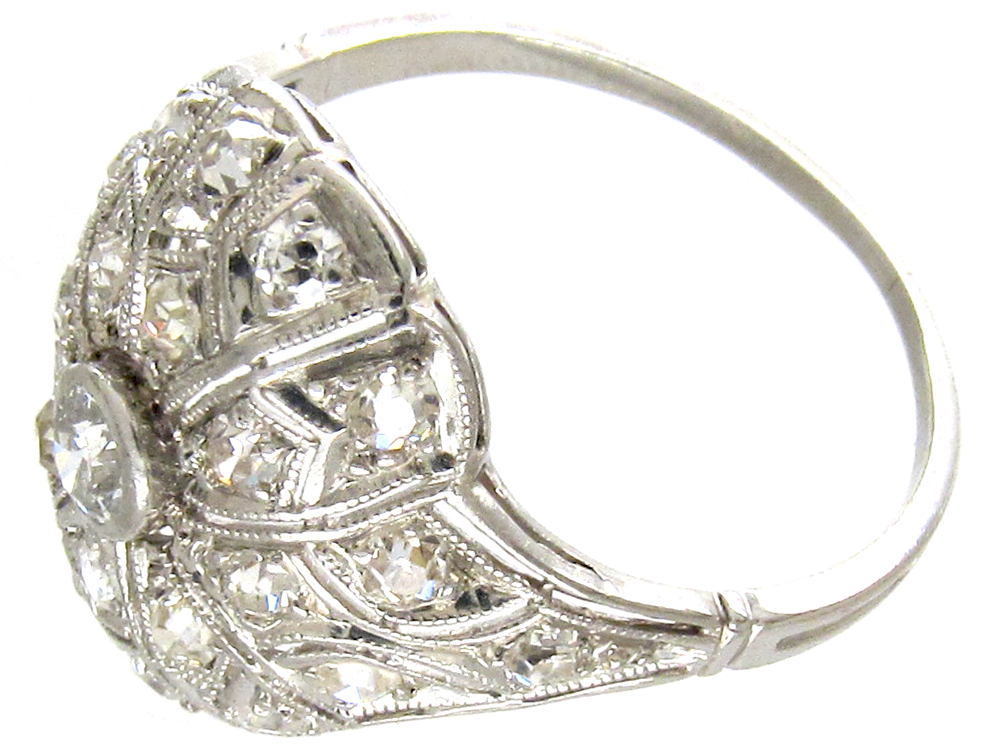 Art Deco Diamond & Pierced Work Ring (714F) | The Antique Jewellery Company