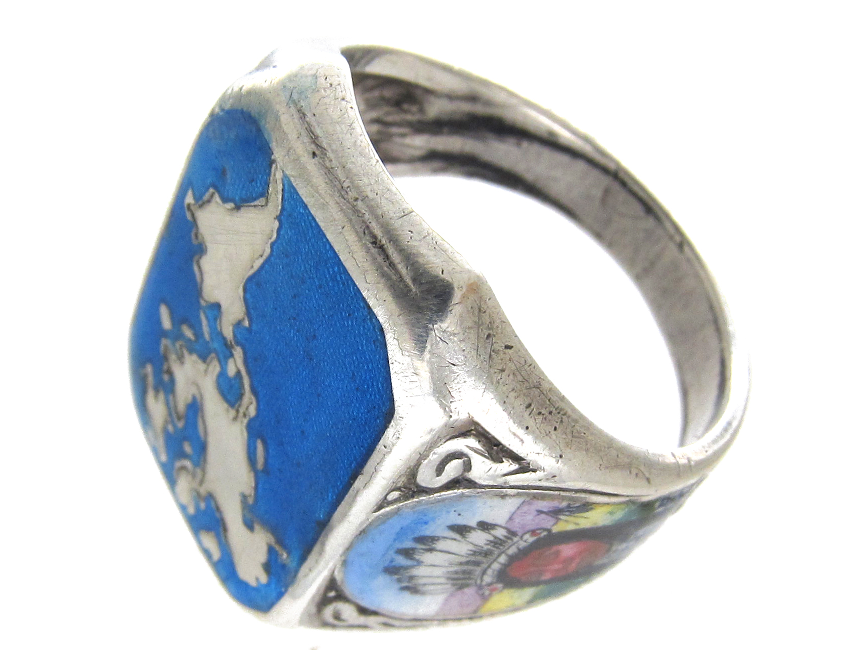 South & North American Indian Silver & Enamel Ring (545F) | The Antique ...