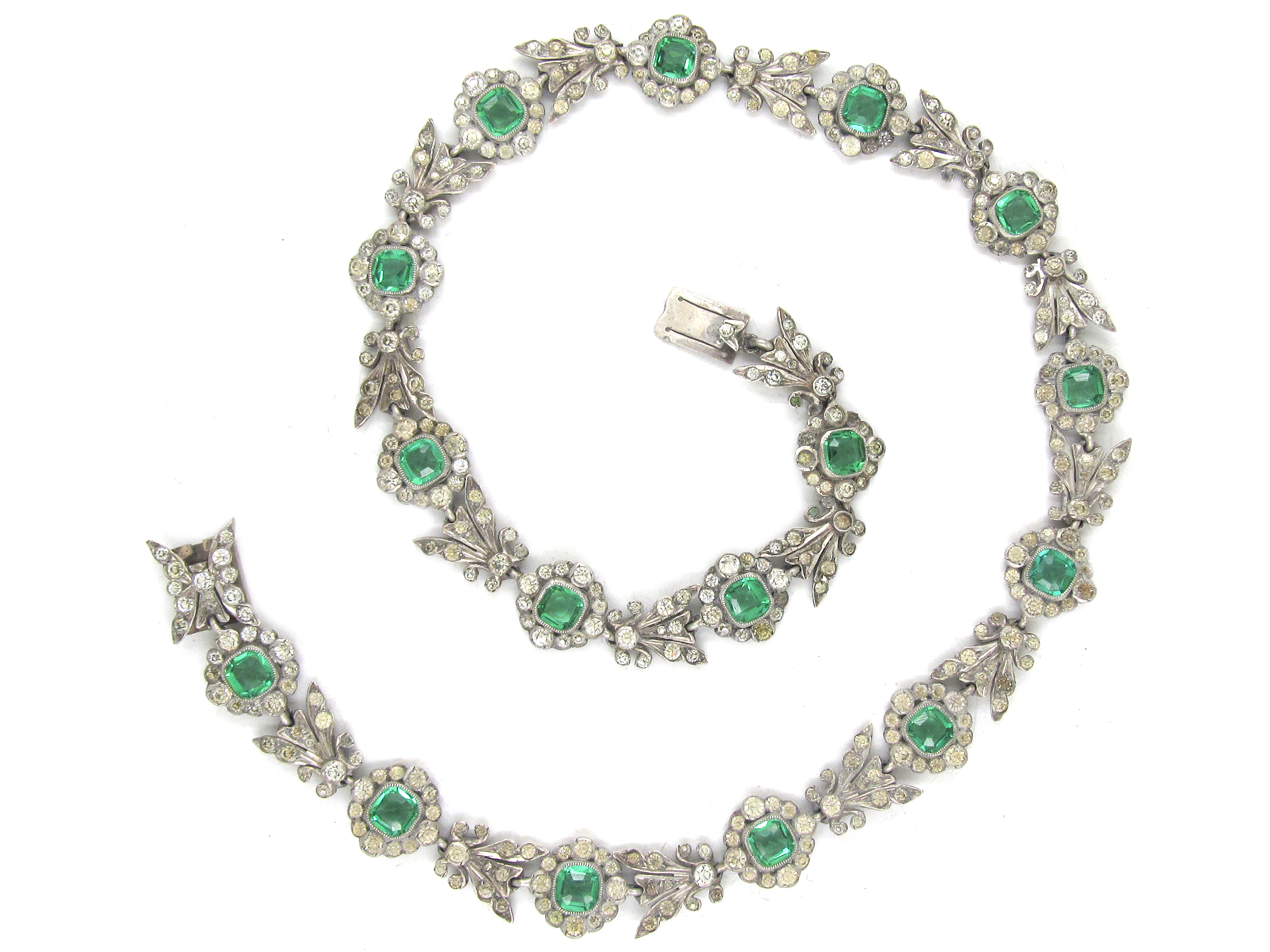 Victorian Silver & Green & White Paste Necklace | AJC - AUS