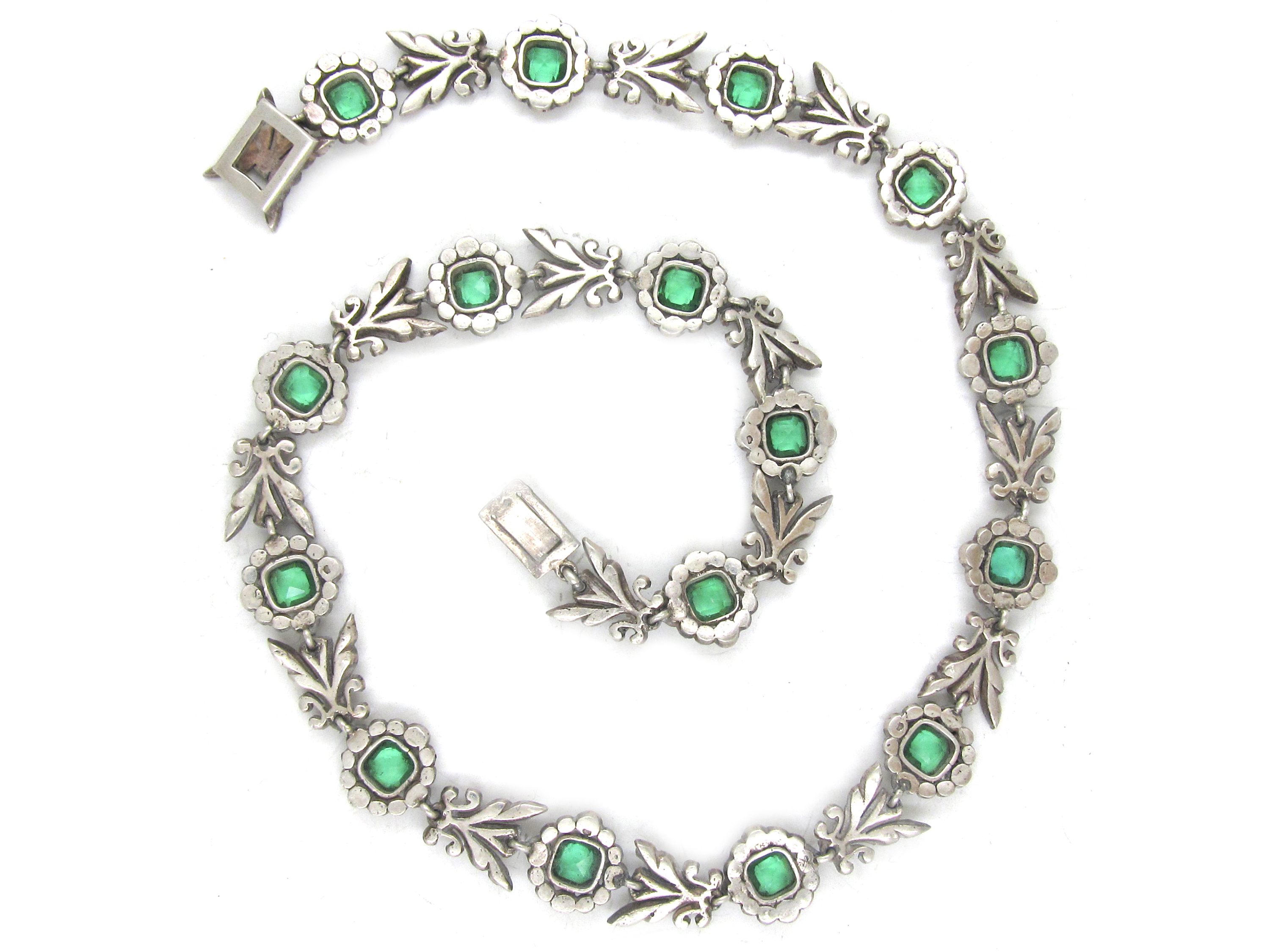 Victorian Silver & Green & White Paste Necklace | AJC - AUS