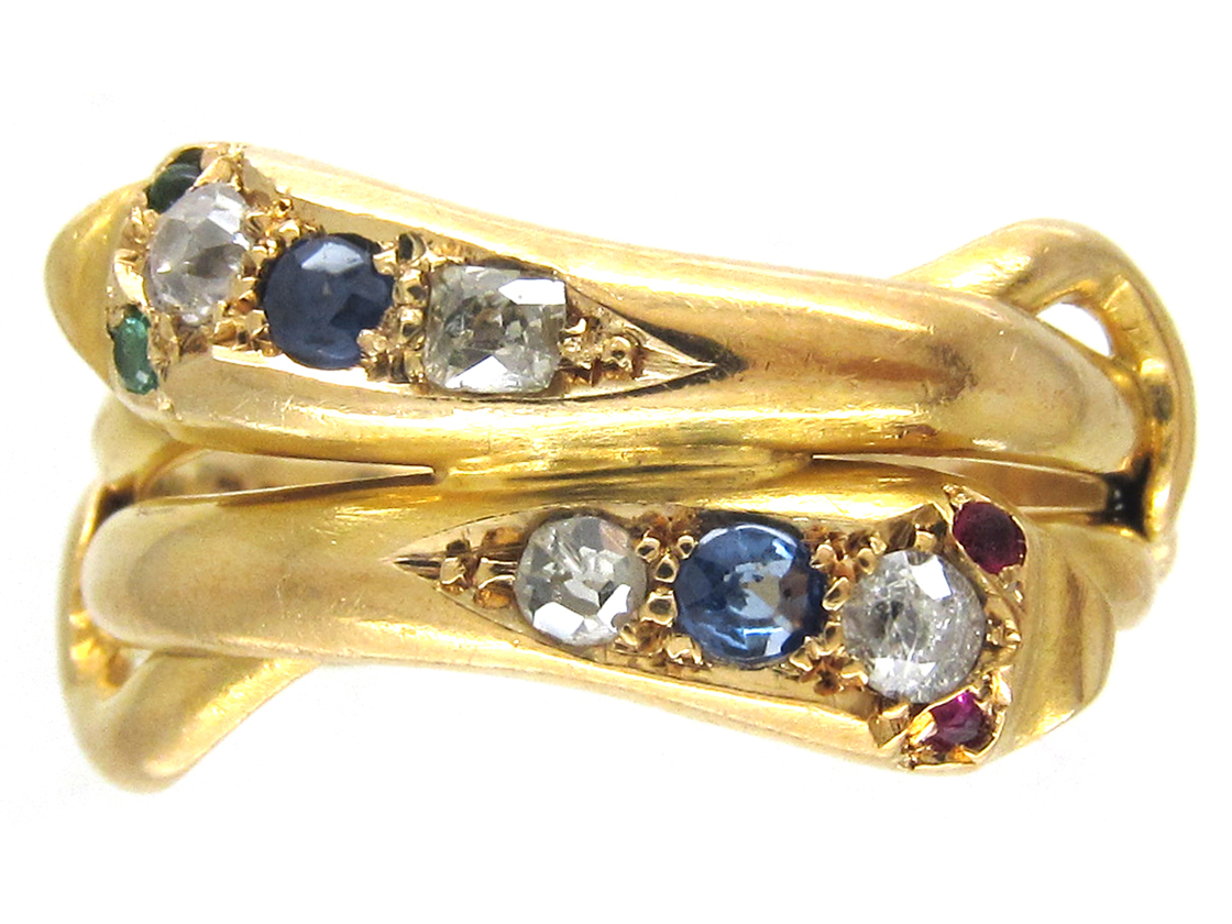 Edwardian 18ct Gold Sapphire Diamond Emerald & Ruby Double Snake Ring ...