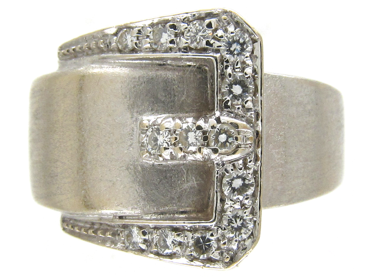 18ct White Gold Buckle Ring (793M) | The Antique Jewellery Company