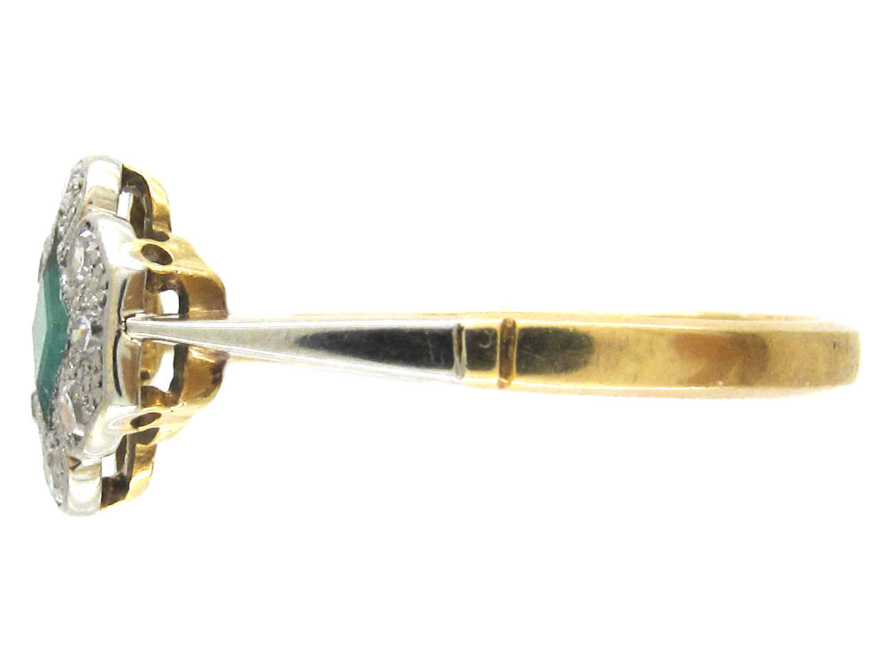 Art Deco 18ct Gold & Platinum Emerald & Diamond Scalloped Edge Ring ...