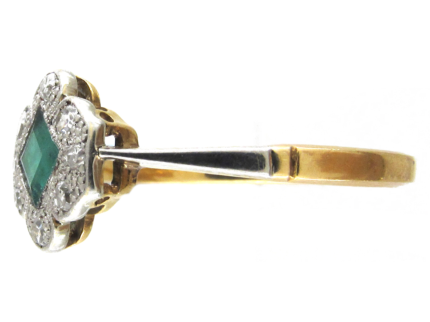 Art Deco 18ct Gold & Platinum Emerald & Diamond Scalloped Edge Ring ...