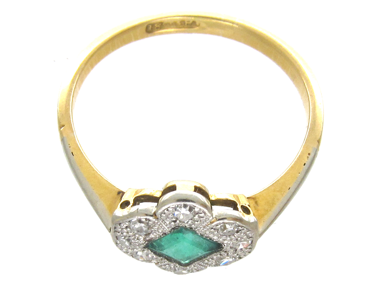 Art Deco 18ct Gold & Platinum Emerald & Diamond Scalloped Edge Ring ...