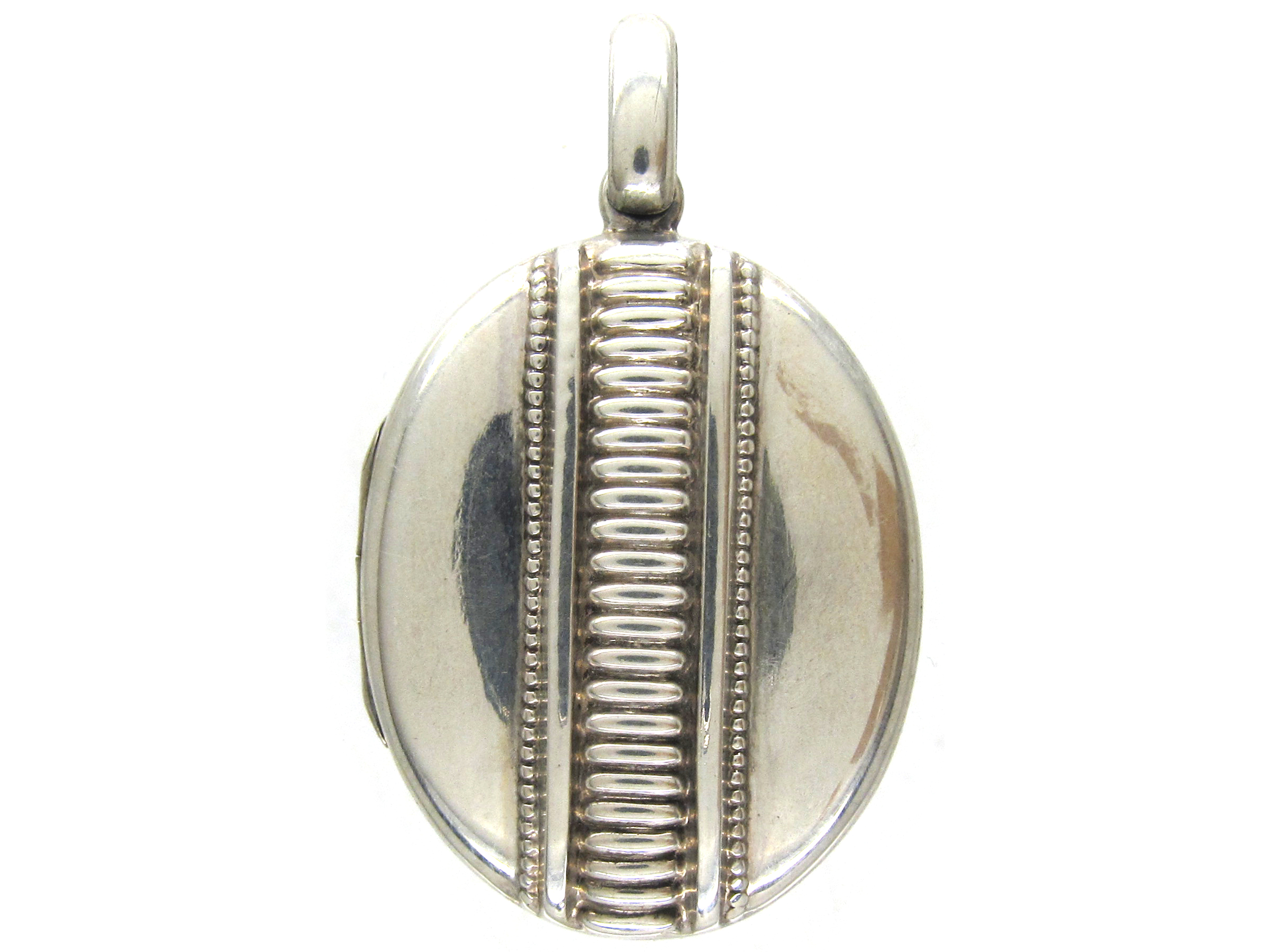 Victorian Silver Stripe Design Oval Locket (888F) | The Antique ...