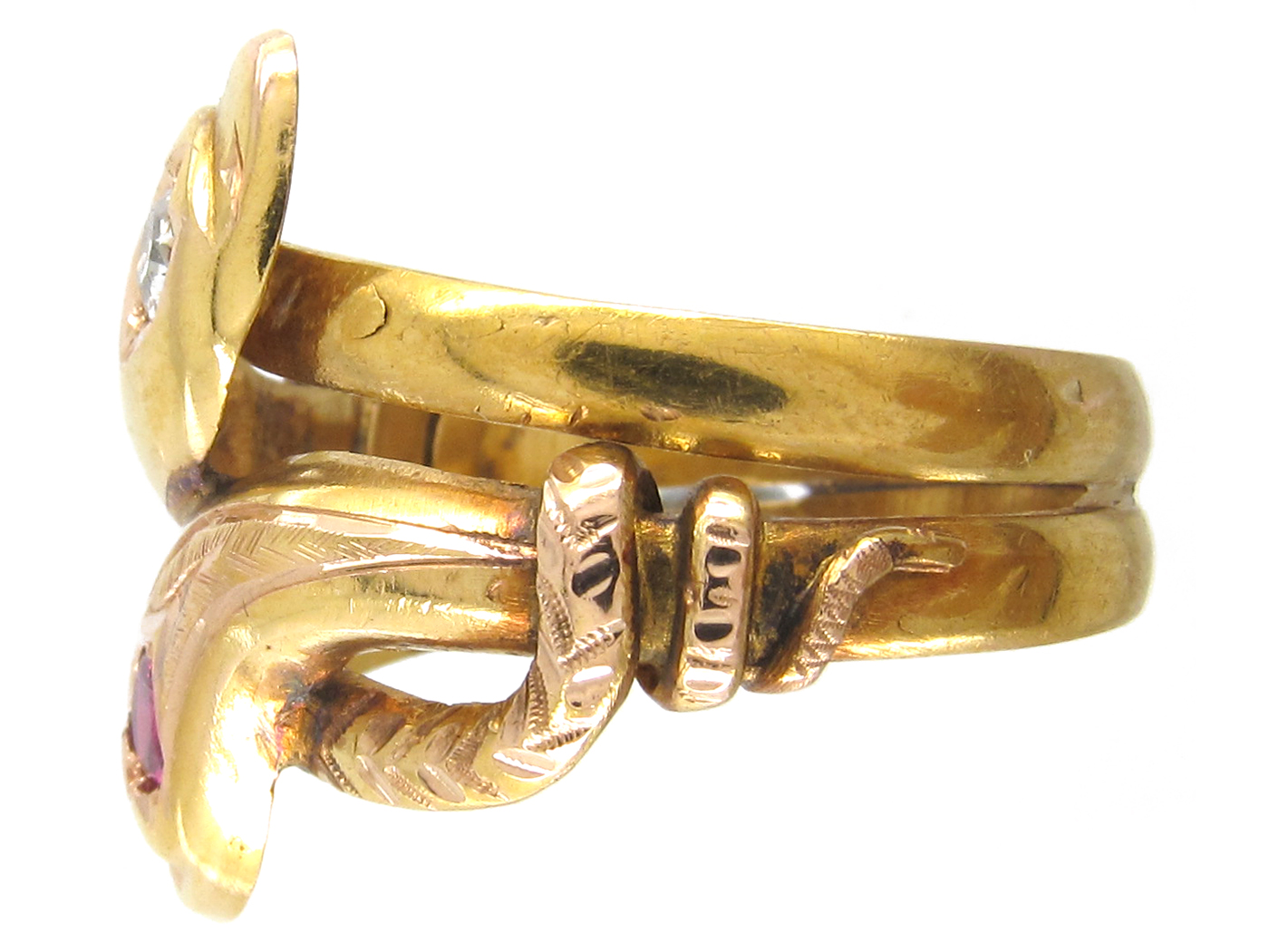 18ct Gold Double Snake Ring set with a Ruby & Diamond (983F) | The ...