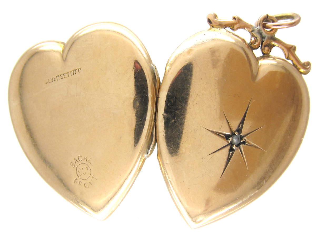 9ct Back & Front Heart Locket set with a Diamond (984F) | The Antique ...