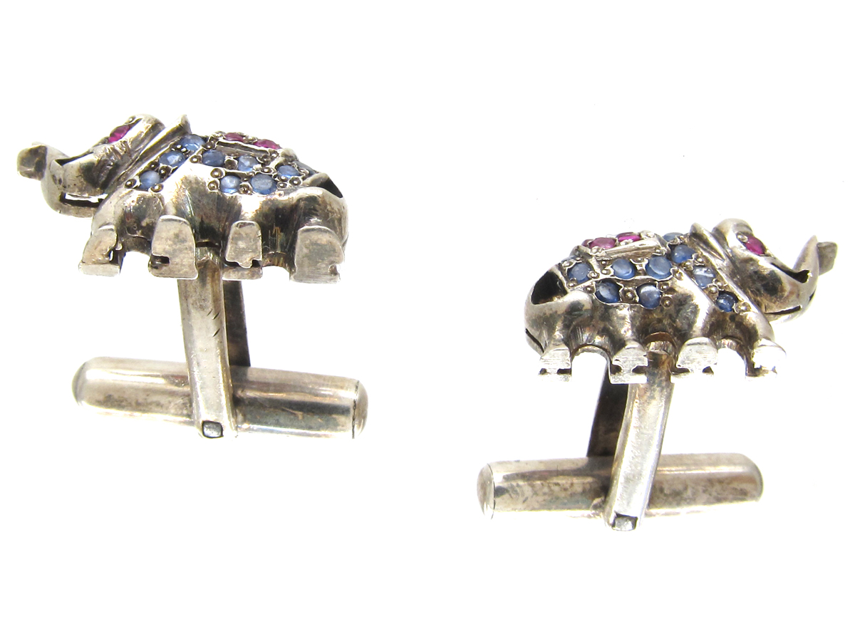 Silver, Sapphire & Ruby Elephant Cufflinks (8G) | The Antique Jewellery ...