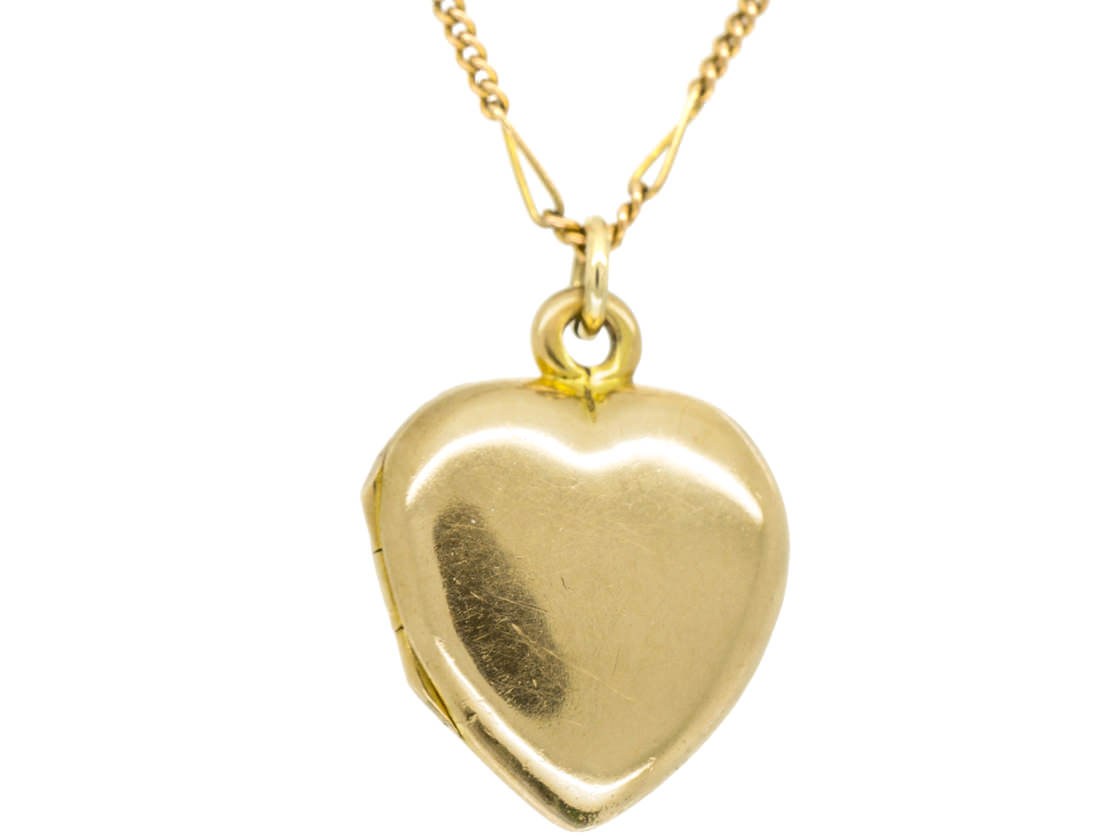 18ct Gold Edwardian Heart Locket set with the Letter M in Diamonds on a ...