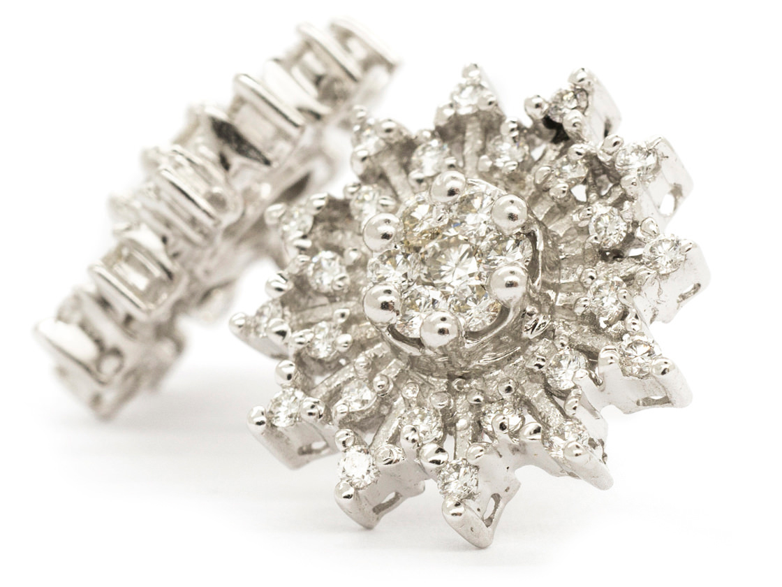 18ct White Gold & Diamond Snowflake Earrings (48G) | The Antique ...