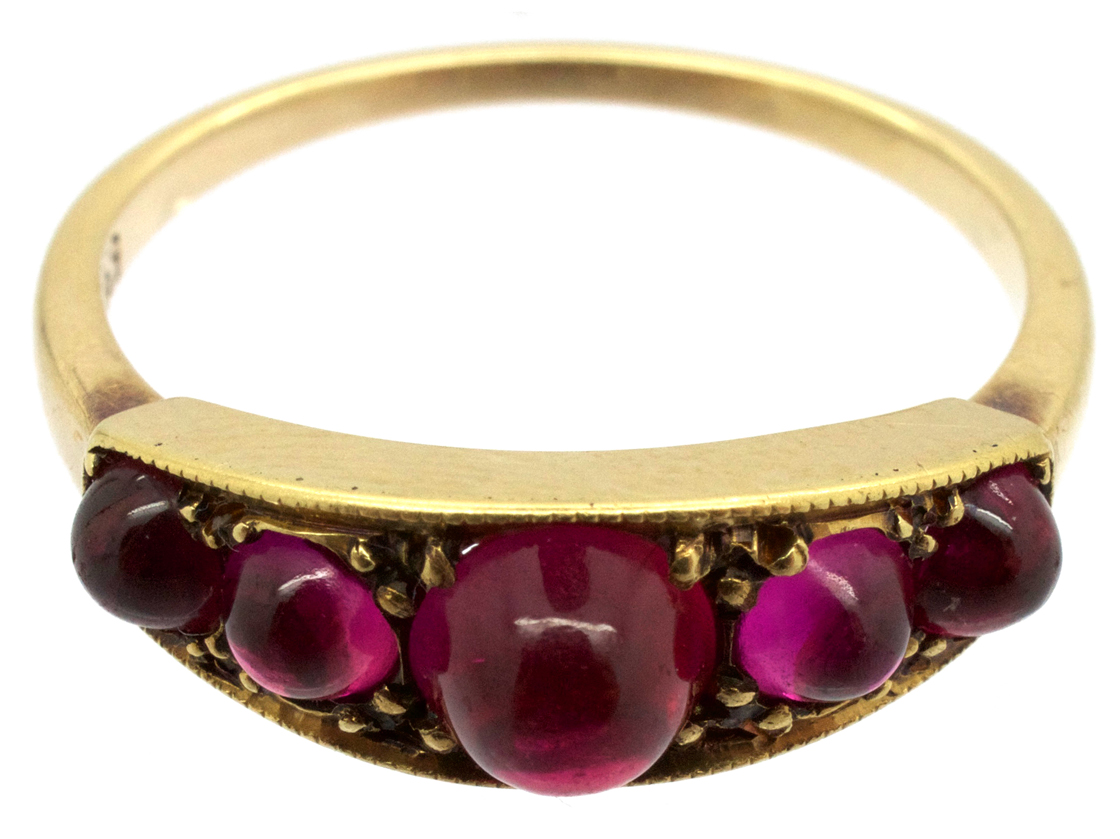Edwardian Five Stone Cabochon Ruby Ring (86G) | The Antique Jewellery ...