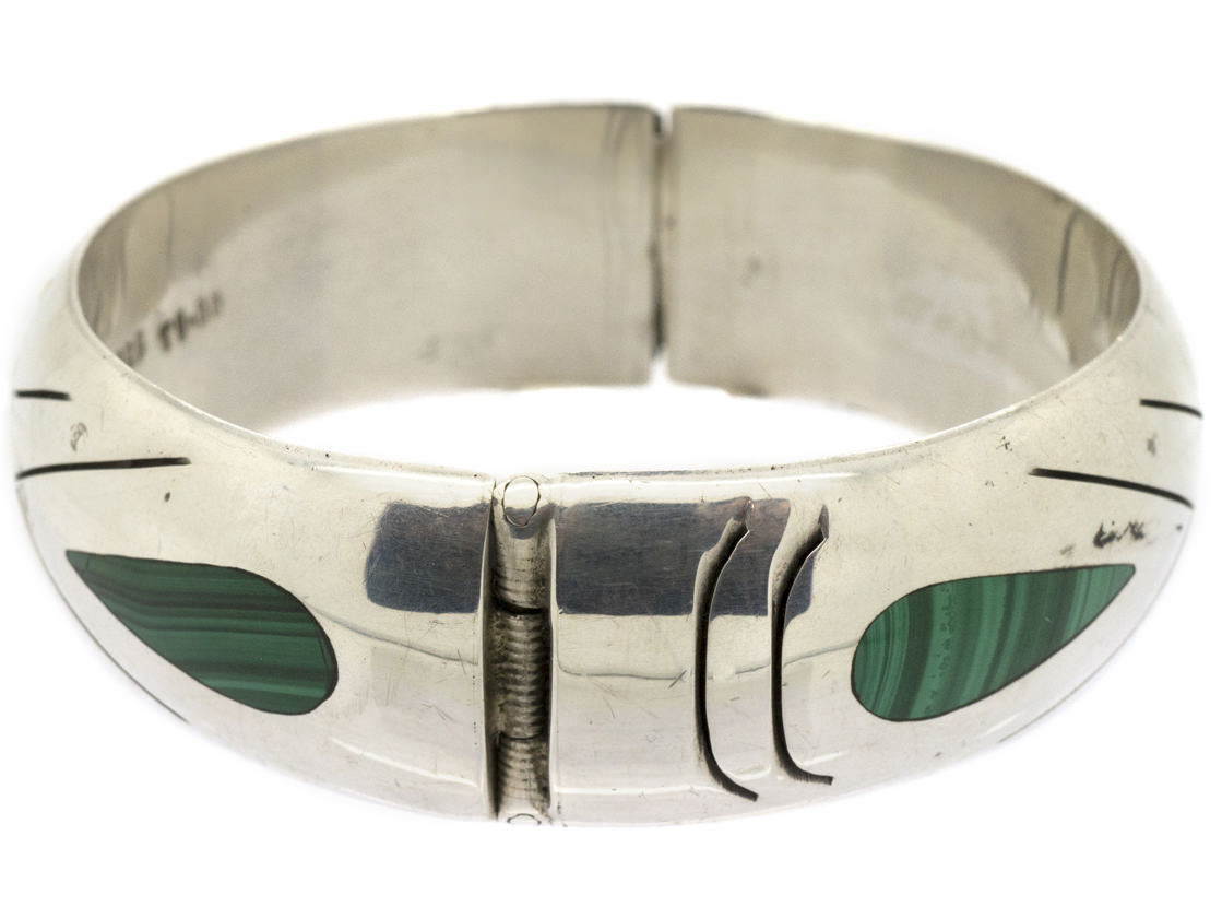 Mexican Silver & Malachite Bangle (978B/OJ) | The Antique Jewellery Company