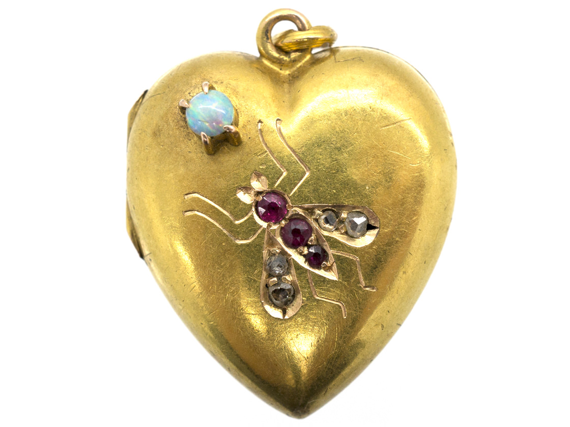 Edwardian 15ct Gold Heart Locket with a Gem Set Fly Motif (167G) | The ...