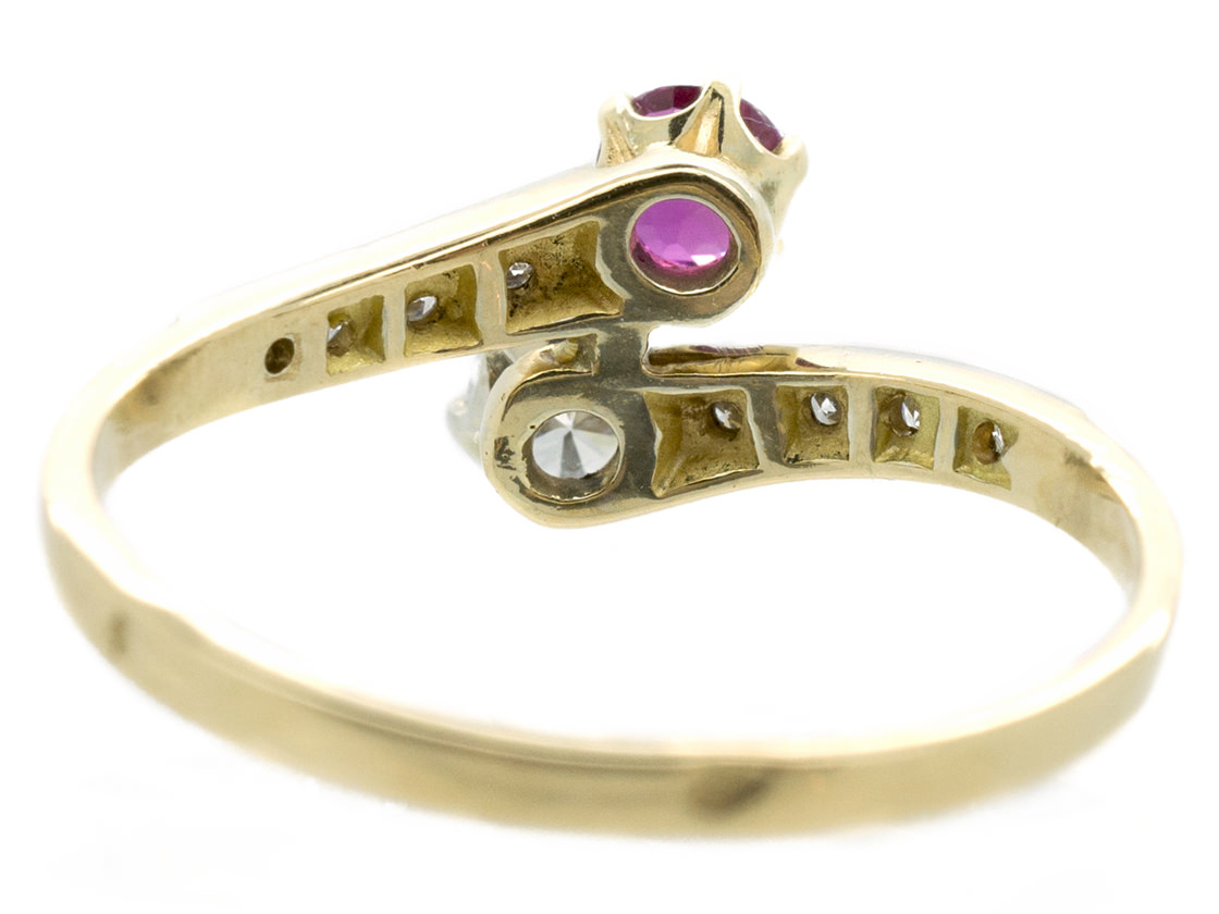 French 18ct Gold Diamond & Ruby Crossover Ring (93/O) | The Antique ...