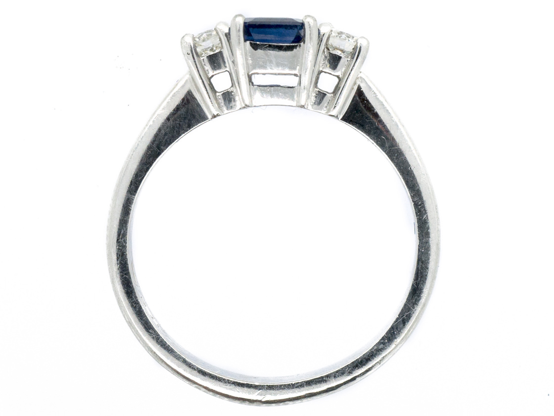 Rectangular Cut Sapphire & Diamond Platinum Ring (67H) | The Antique ...