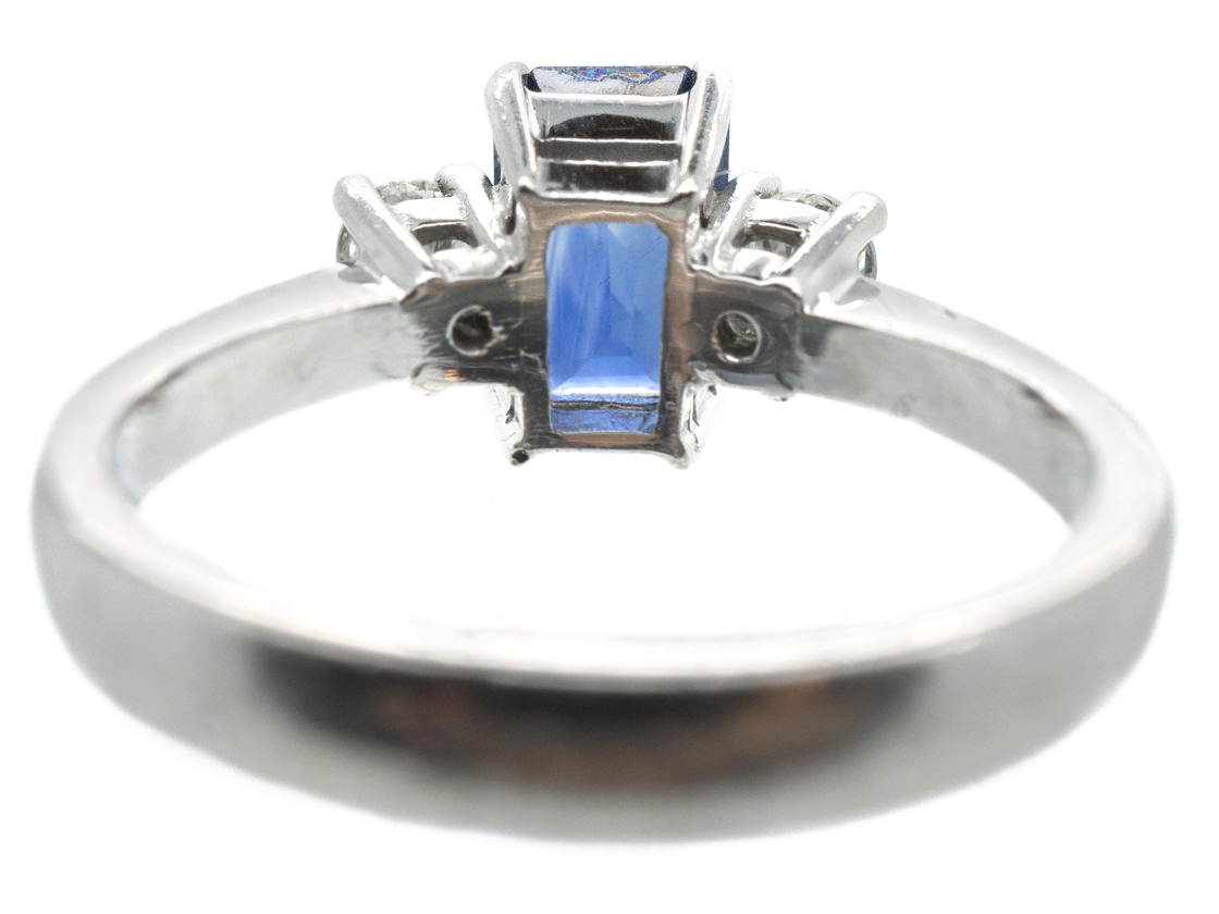 Rectangular Cut Sapphire & Diamond Platinum Ring (67H) | The Antique ...