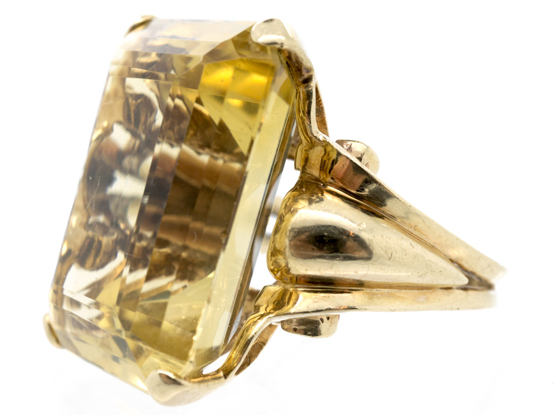 Large 14ct Gold Rectangular Retro Citrine Ring (223G) | The Antique ...
