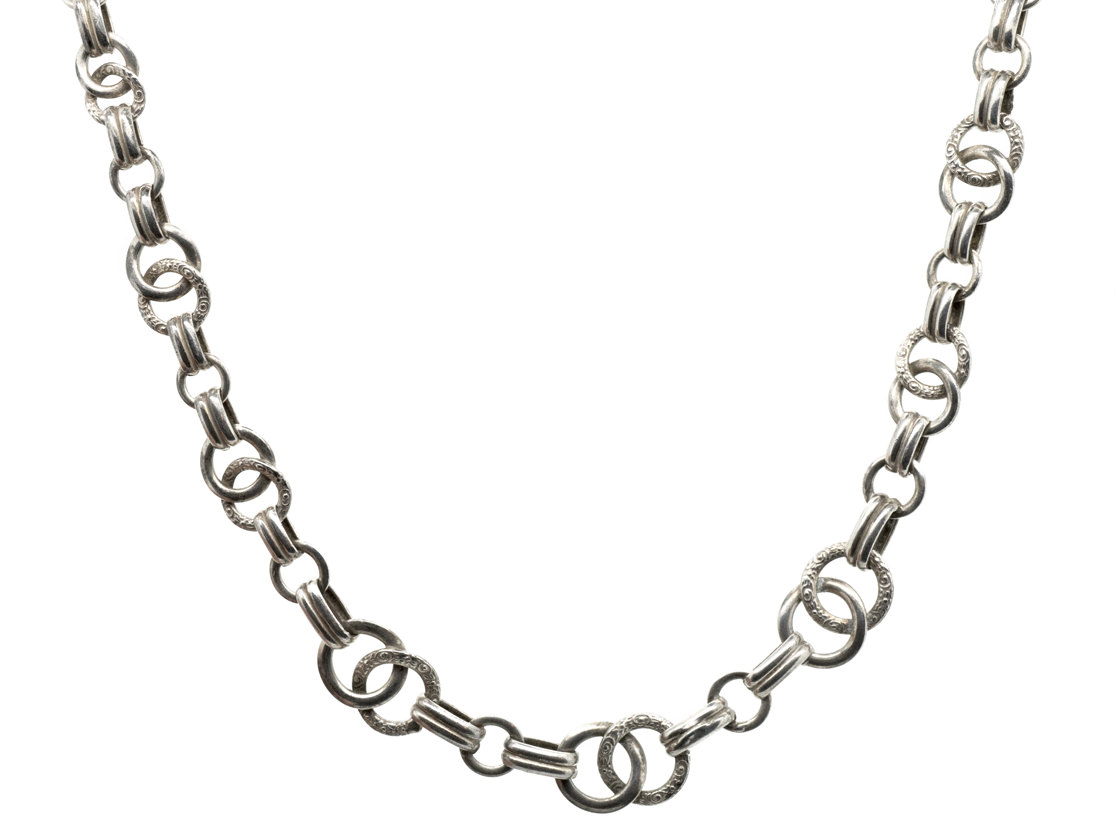 Silver Ring & Bar Chain Necklace (377E) | The Antique Jewellery Company