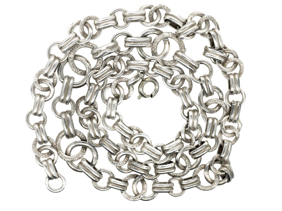 Silver Ring & Bar Chain Necklace (377E) | The Antique Jewellery Company