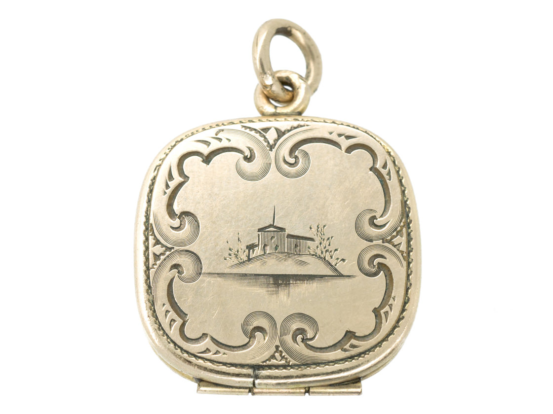Georgian Engraved Gold Cased Locket (327G) | The Antique Jewellery Company