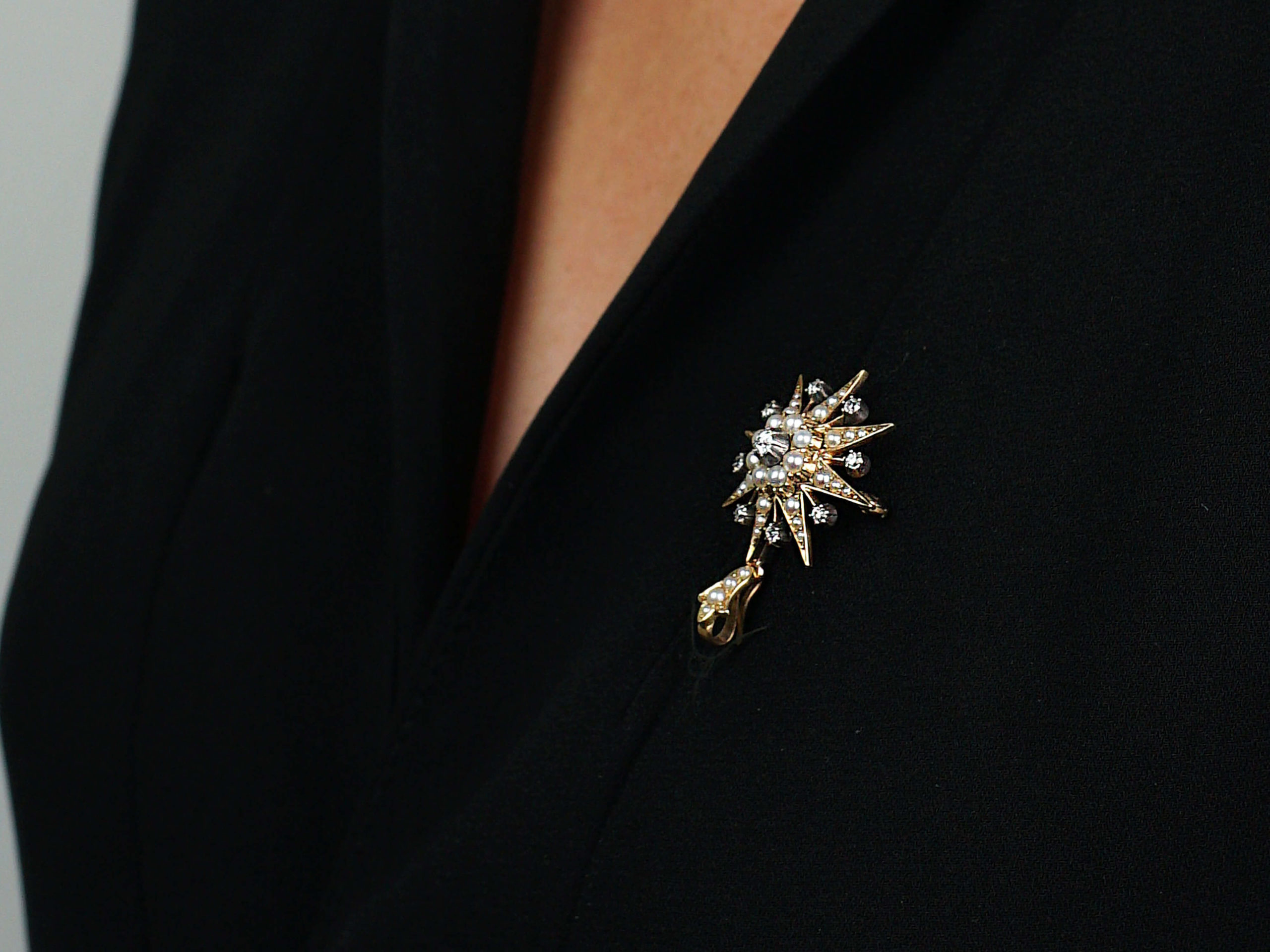 Victorian Diamond & Natural Split Pearl Star Brooch & Pendant (477G ...