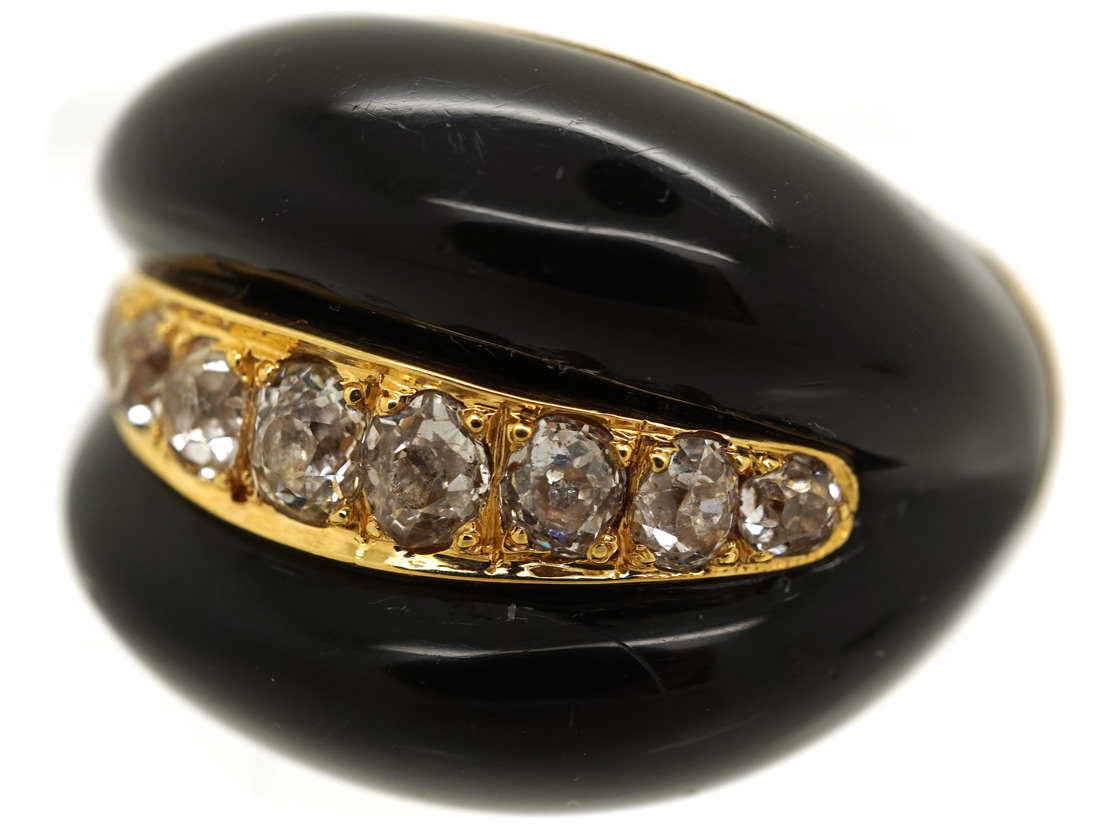 Large Victorian Diamond & Onyx Ring (292D) | The Antique Jewellery Company
