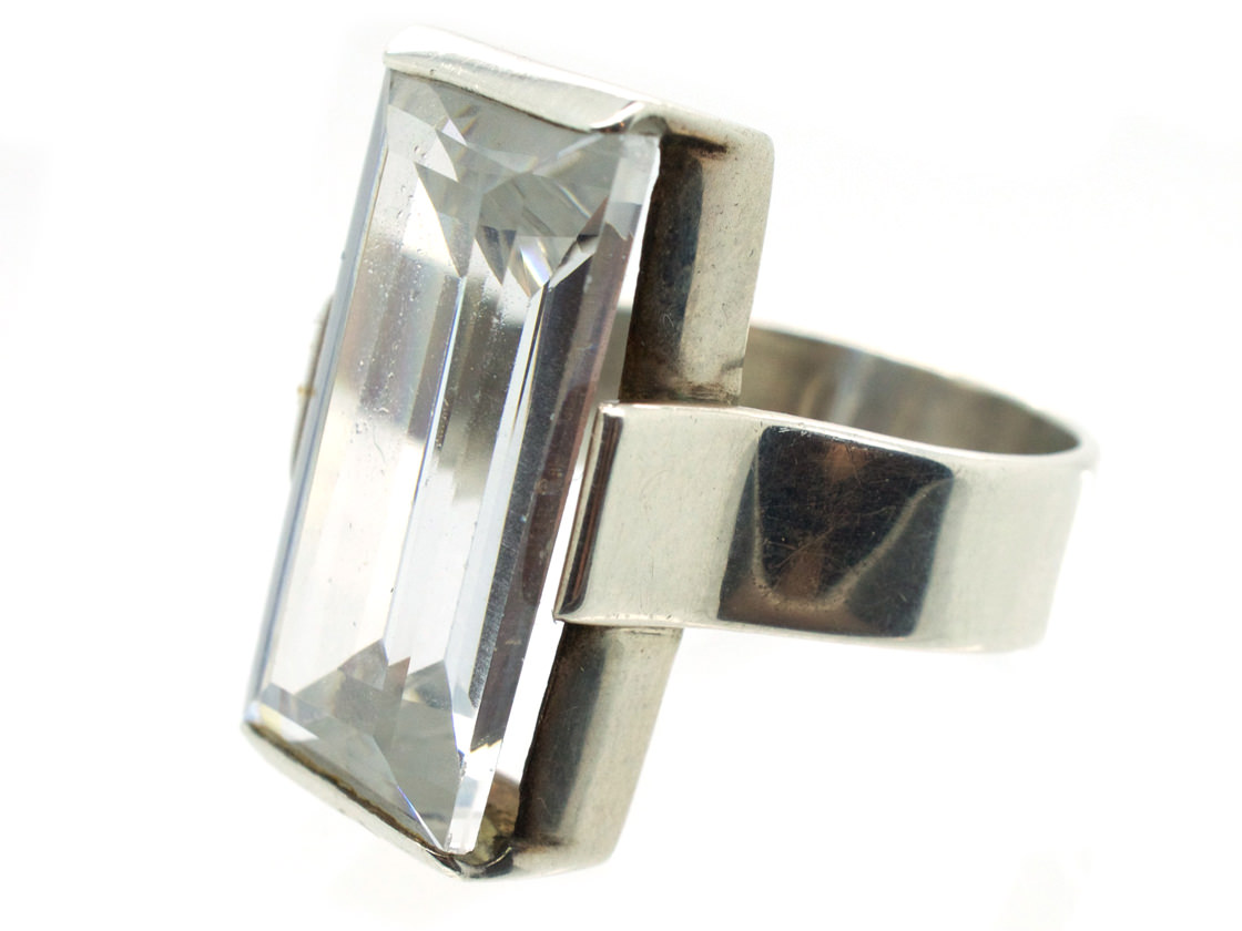 Large Rectangular Rock Crystal Silver Ring (494G) | The Antique ...