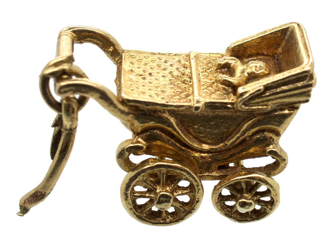 9ct Gold Baby in Pram Charm (482G) | The Antique Jewellery Company
