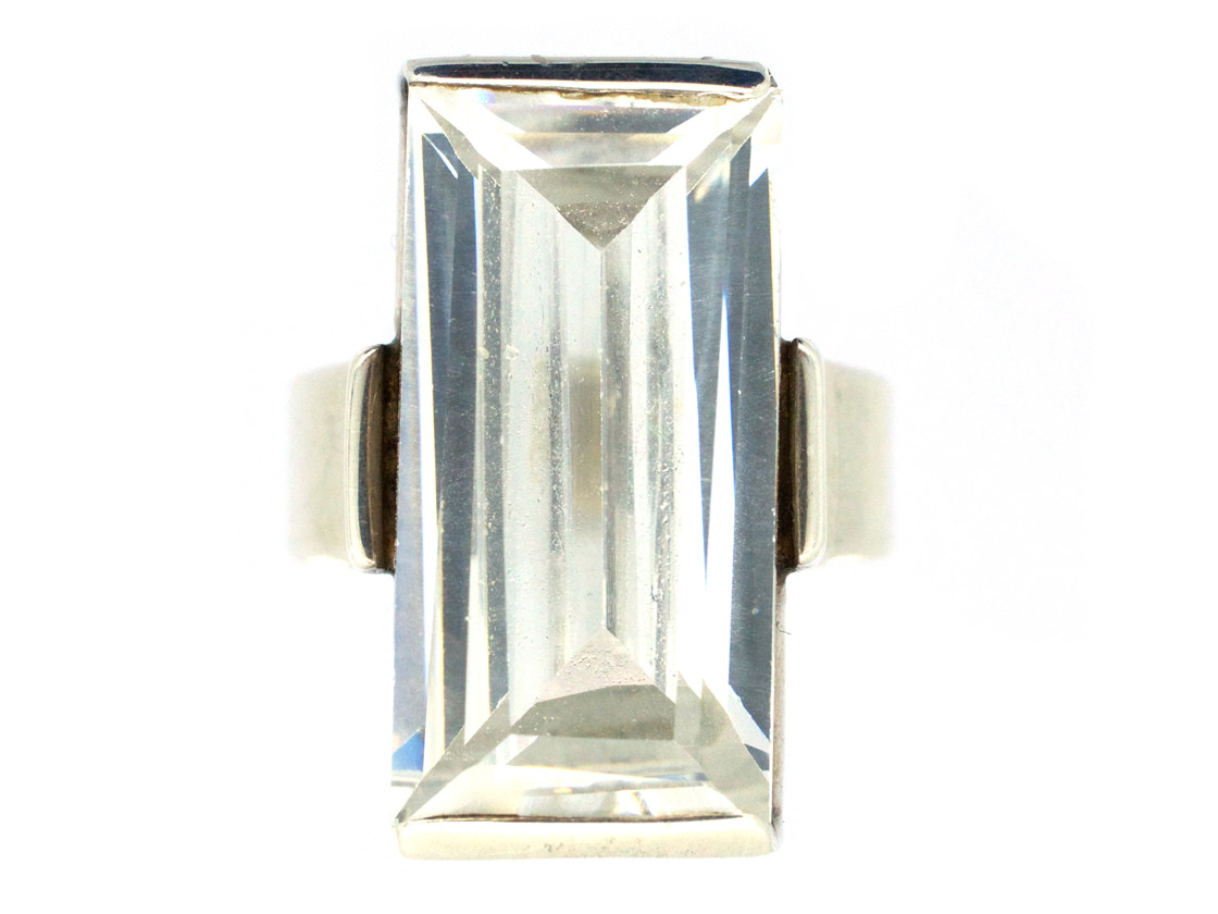 Large Rectangular Rock Crystal Silver Ring (494G) | The Antique ...