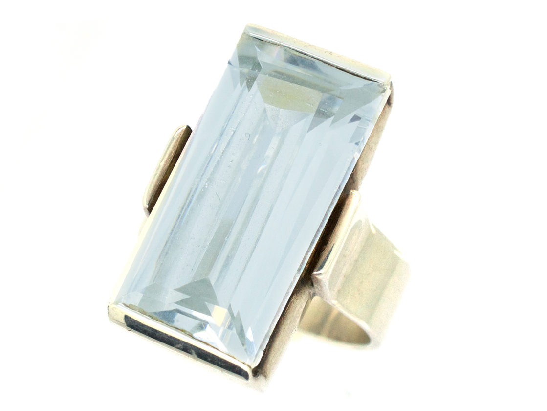 Large Rectangular Rock Crystal Silver Ring (494G) | The Antique ...