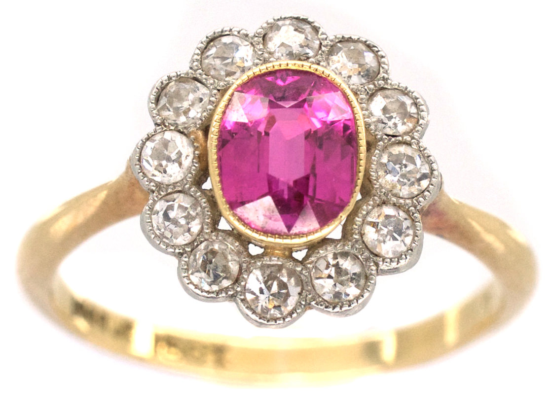 Edwardian Pink Sapphire & Diamond Cluster Ring (486G) | The Antique ...