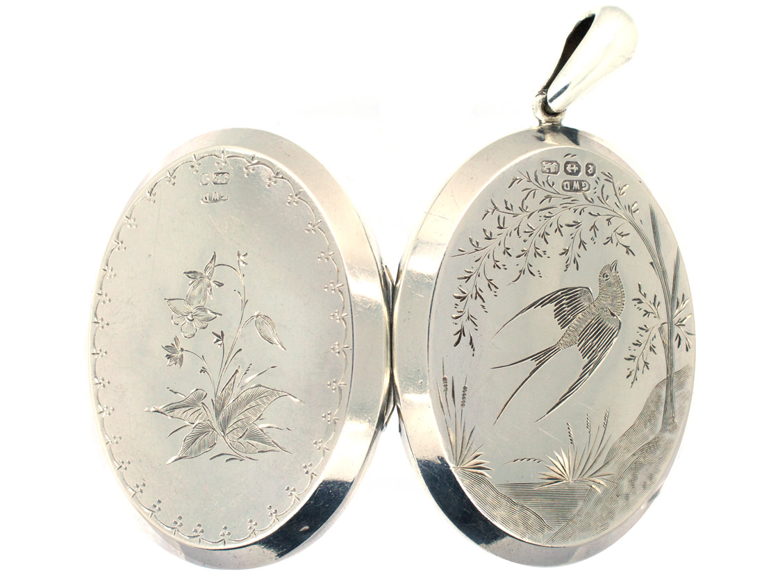 Victorian Silver Locket with Swallow Motif (508G) | The Antique ...